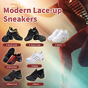 Women's Jazz Shoes Lace-up Sneakers,Mesh Slip Thick Soled Jazz Dance Shoes, Cushion Lady Girls Modern Breathable Air Cushion Split Sole Athletic Walking Dance Shoes A Black 9M