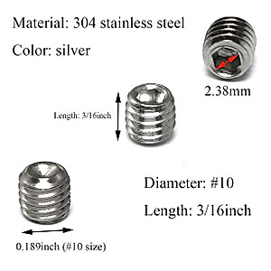 Pro Bamboo Kitchen Grub Screw 30PCS #10-32 X 3/16Inch Silver 304 Stainless Steel Cup Point Socket Set Screws