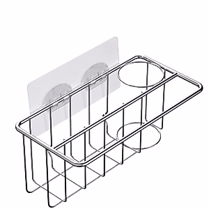 Sponge holder for kitchen sink, 3-in-1 Kitchen Sink Caddy with Adhesive Pad, SUS304 Stainless Steel Sink Sponge Holder, Kitchen Sink Organizer for Sponge, Dish Brush and Dish Towel, No Drilling