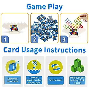Inno2Eleph 48 Pcs Tower Balance Stacking Game for Kids and Adults, Balanced Board Games for Kids 8-12, Two Players Team Versus Stack Attack Card Games(Two Bases, More Ways to Play