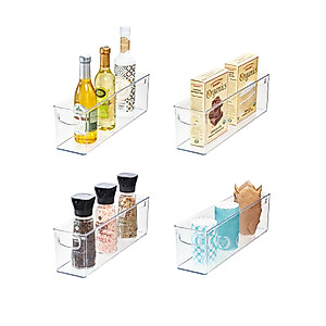 iDesign 4-Piece Recycled Plastic Pantry and Kitchen Storage, Freezer and Fridge Organizer Bins with Easy Grip Handles - 8"x16"x10", Clear