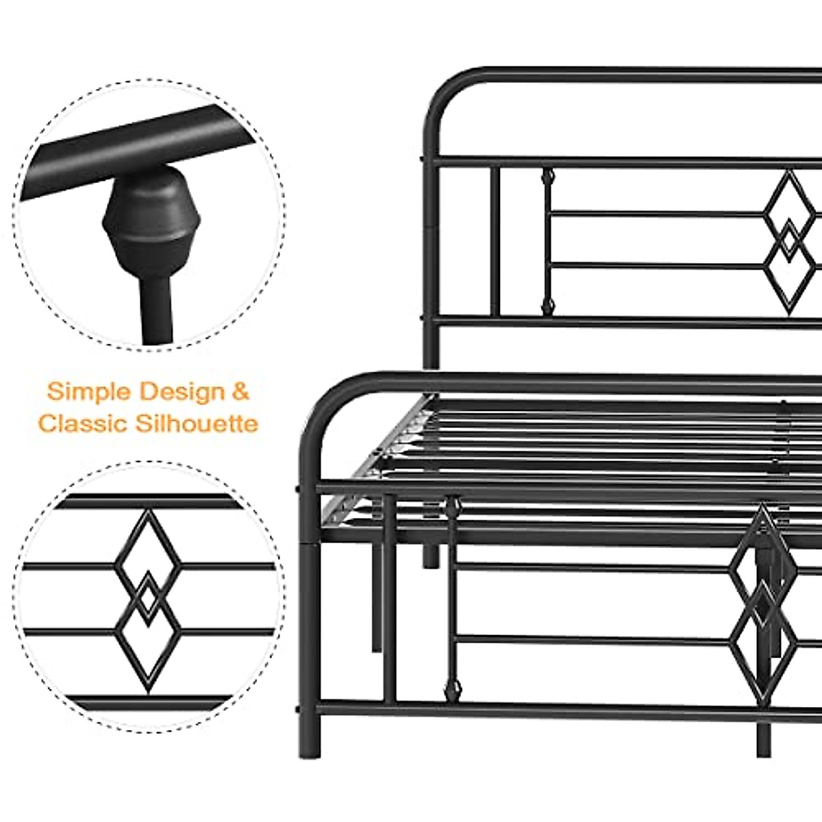 Bigbiglife Classic Metal Bed Frame with Headboard and Footboard, Sturdy Platform Bed Frame with Steel Slat Support/Under Bed Storage/No Box Spring Needed, Black, Full Size