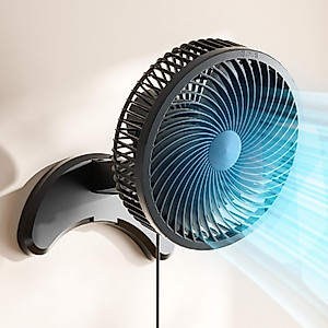 Koonie 8'' Wall Mount Fan, Quiet Small Wall Fan with Timer, 8.2ft Wired Remote, 80° Oscillation, 100° Adjustable, 3 Speeds High Velocity for RV Bedroom Kitchen Office Garage(Adapter Included)
