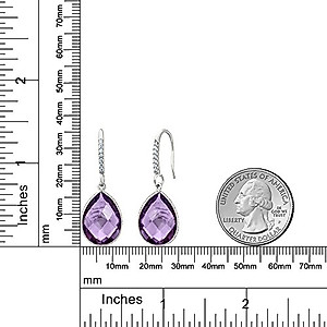 Gem Stone King 925 Sterling Silver Purple Amethyst Earrings | 13.00 Cttw | Gemstone Birthstone | Pear Shape 16X12MM | Drop Dangle Teardrop Earrings For Women