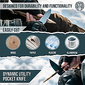 Holtzman's Gorilla Survival Folding Knife D2 Steel Blade G10 Tactical Handle Pocket Folding Knife EDC Giftset for Men (Silver and Black)