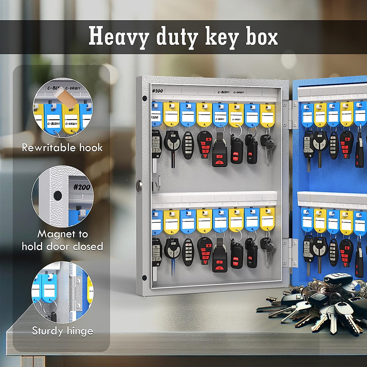 DiDiHere 32 Key Lock Box, Smart Key Cabinet Wall Mount, 4-Ways Unlocking, Key Organizer Security Storage, Key Safe Lockbox Holder for Valets, Hotels, Car, House Keys,, Blue