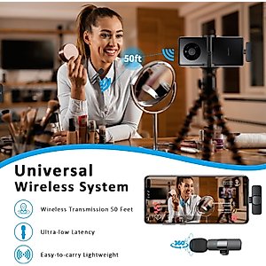 Professional Wireless Lavalier Lapel Microphone for Android Computer - Cordless Omnidirectional Condenser Recording Mic with USB C Interface for Interview Video Podcast Vlog YouTube