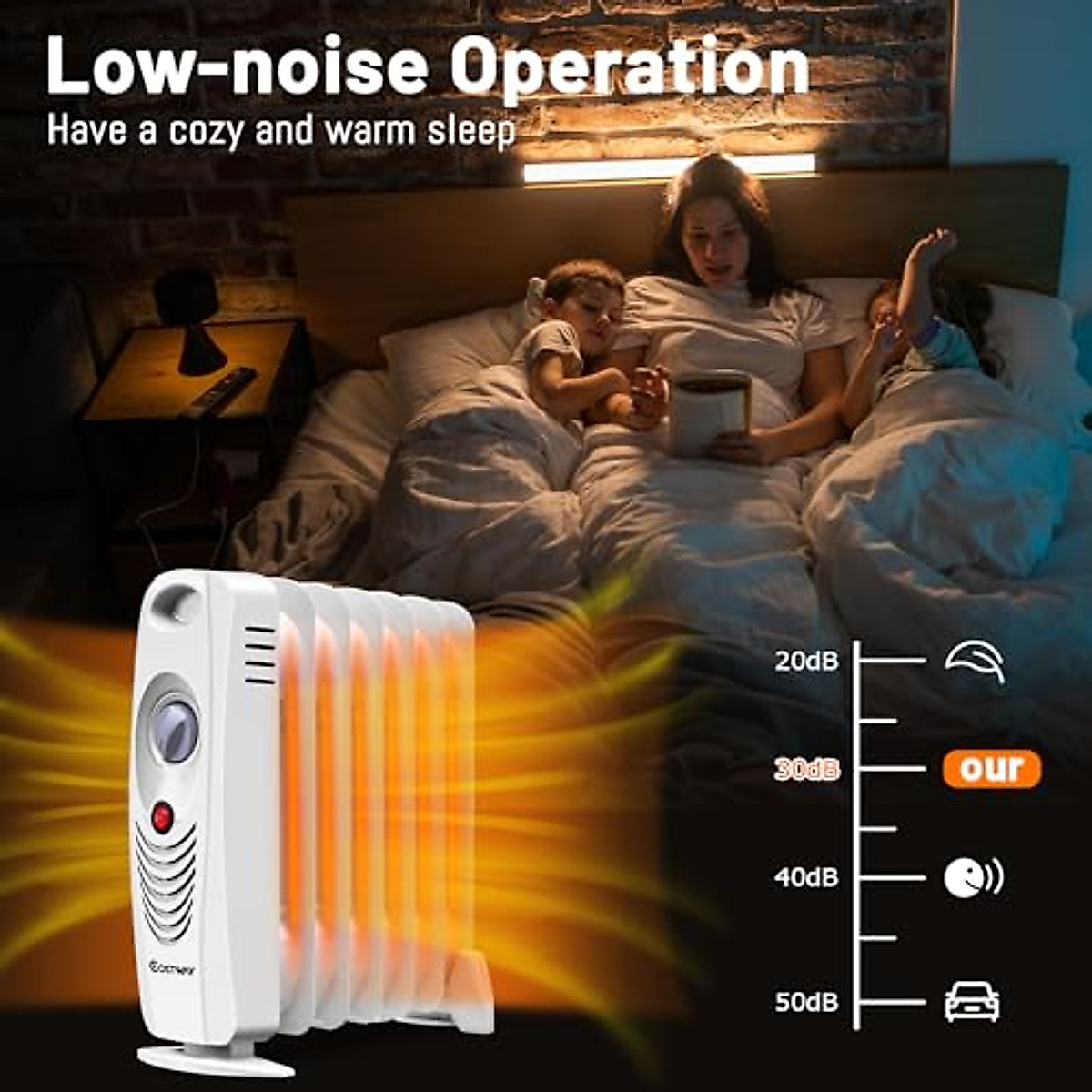 COSTWAY Oil Filled Radiator Heater, 700W Portable Space Heater with Adjustable Thermostat, Overheat Protection, Electric Heater for Bedroom, Indoor use