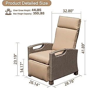 Domi Outdoor Reclining Chairs with Extended Footrest, Adjustable Patio Wicker Lounge Recliner up to 150° with Flip Side Table, Thickness Cushions for Indoor & Outdoor,Beige