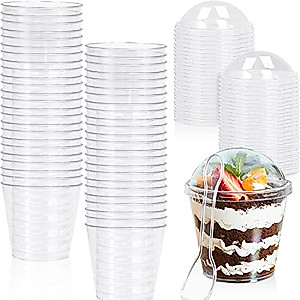 mwellewm Dessert Cups 50 Count with Dome Lids and Spoons, Mini Parfait Cups Appetizer Cups Serving Bowl for Party Desserts Pudding, Ice Cream, Yogurt, Fruit