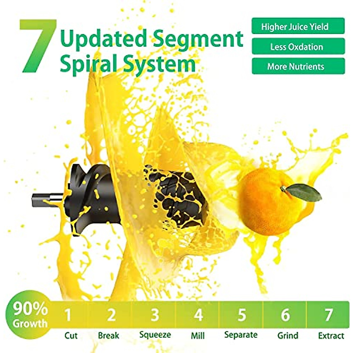 BLITZHOME Cold Press Juicer machines, 2-Speed Modes Slow Masticating Juicer for Vegetable and Fruit, with Quiet Motor/Reverse Function/Wide 1.73" Feed Chute, Easy to Clean