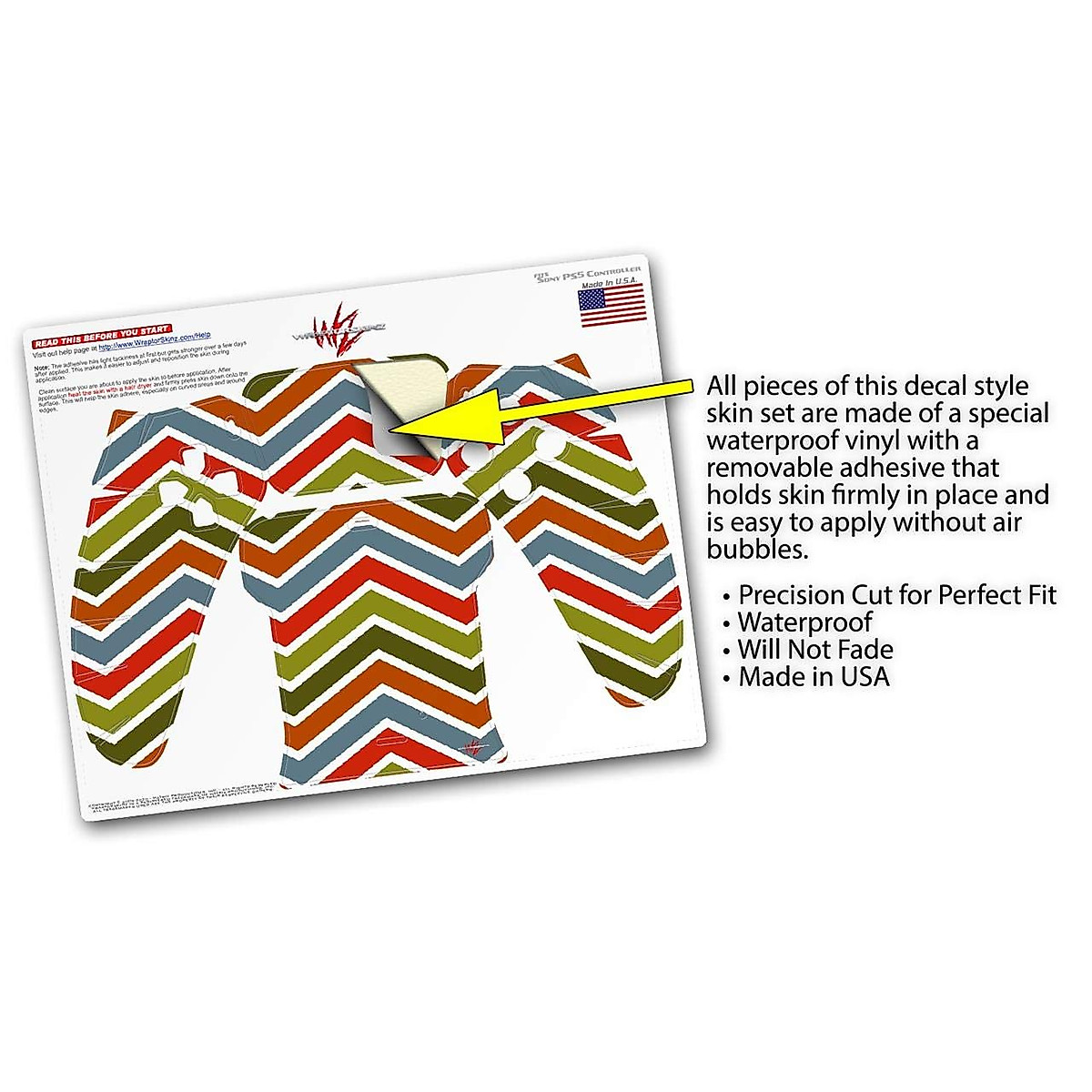 WraptorSkinz Skin Wrap compatible with Sony PS5 DualSense Controller Zig Zag Colors 01 (CONTROLLER NOT INCLUDED)