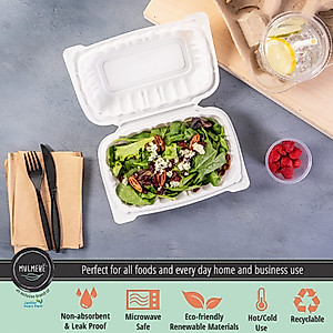 MULMEHË Mineral Filled Polypropylene Plastic Hinged Take Out Food Containers, 9x6x3, Vented Single Compartment, Natural White, 50 Pack
