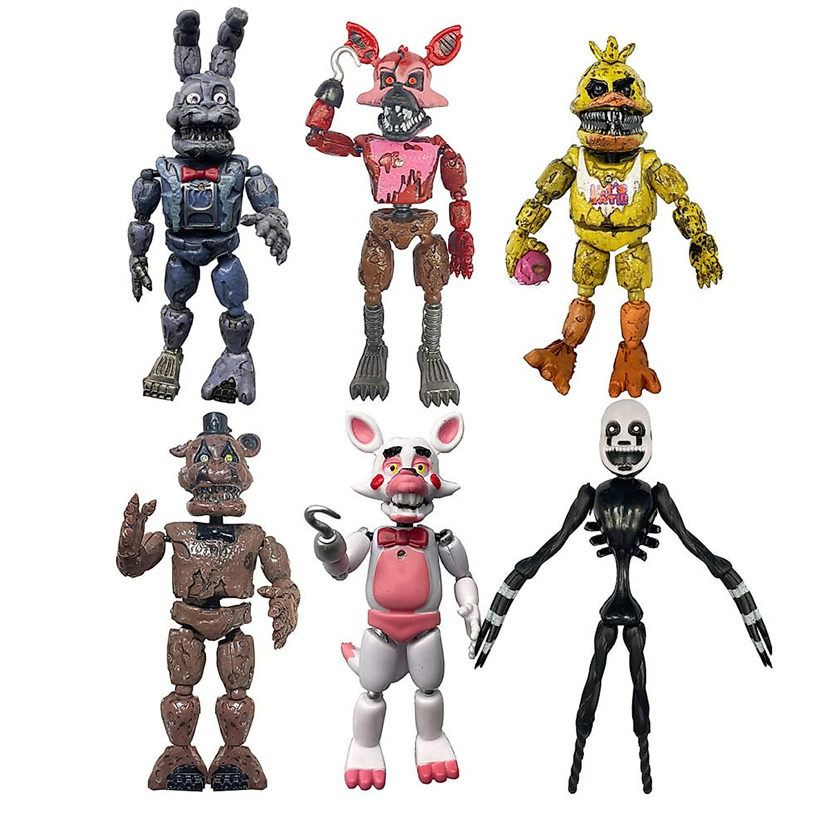LUNK 6 Pcs Five Night Game Articulated Action Figure Toys, Collectible Figure Dolls,Toys Gifts for All Kids, Cake Topper Decorations 5.5 inch