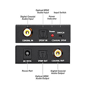Optical-to-Coaxial OR Coaxial-to-Optical Digital Audio Converter, ROOFULL Bi-Directional Digital Coaxial to/from Optical Toslink SPDIF Audio Converter/Adapter/Repeater