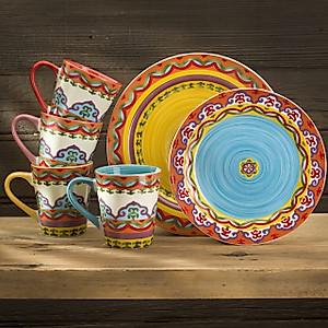 Euro Ceramica EC-GAL-1001 Galicia Collection Andalusian-Inspired 16 Piece Dinnerware Set, Vibrant Assorted Patterns, Multicolor