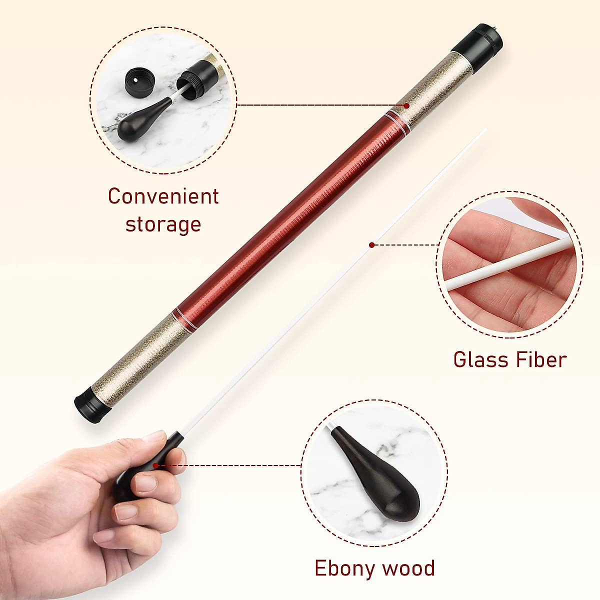 SDARMING Conducting Baton, Conductor Baton, Music Baton, Orchestra Baton With Storage Cylinder Ebony Handle, Music Baton for Choral Orchestral Concerts (Ebony Handle)