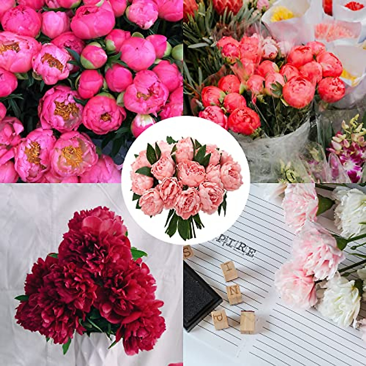 Softflame Artificial/Fake/Faux Flowers - Peony Bundle Pink Color, Pack of 5, Totally 25 Heads, for Wedding, Home, Party, Restaurant