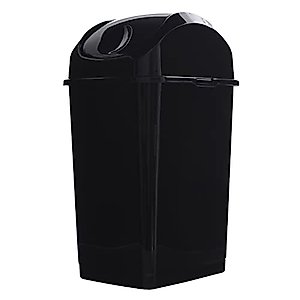 Superio Kitchen Trash Can with Swing Top Lid 9 Gallon Slim Waste Bin 37 Qt Sturdy Plastic Garbage Can Medium Recycling Bin for Office, Bathroom, Under Counter, Dorm, Bedroom (Black)