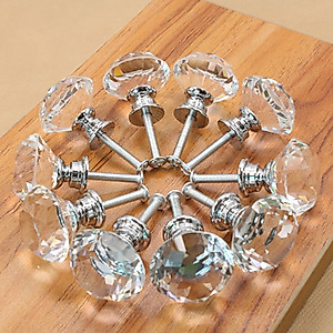 NORTHERN BROTHERS Cabinet Knobs - Crystal Dresser Knobs for Cabinets and Drawers 30mm- Diamond Glass Pulls Handles 10 Pack Silver