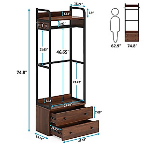 Tribesigns Freestanding Closet Organizer Small Clothes Rack Coat Rack with Drawers and Shelves, Heavy Duty Small Garment Rack Industrial Hall Tree for Hallway, Entryway, Bedroom