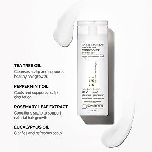 GIOVANNI Tea Tree Triple Treat Invigorating Conditioner - Cooling Peppermint, Eucalyptus, Rosemary, Helps Dry Flaking Scalp, Paraben Free, Helps to Moisturize, Smooth & Detangle- 8.5 oz (3 Pack)
