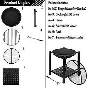 Tinsay 22in Circular Firepit, Patio&Outdoor Wood Burning Stove, Metal Firepit for BBQ in Garden, Backyard or Camping