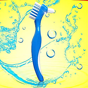 Denture Brush Hard Double Bristle for False Teeth Brush (Blue)