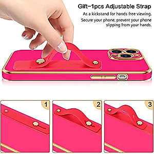 BENTOBEN for iPhone 13 Pro Max Case, Slim Soft Luxury Electroplated Bumper iPhone 13 Pro Max Phone Case for Women Men Girl Shockproof Protective Case Cover for iPhone 13 Pro Max 6.7", Hot Pink/Gold