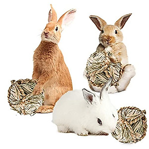 SunGrow Seagrass Balls for Rabbit, for Pet’s Gums & Teeth, Chewable Teething Activity Toy for Gerbils, Guinea Pig, Dwarf Bunny (3 Pieces/Pack)