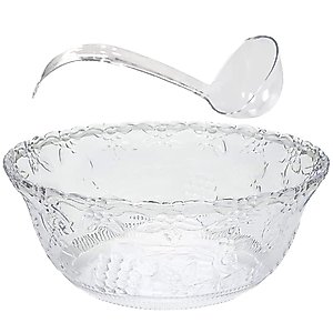 Premium Punch Bowl With Ladle Includes 8 Quart Serving Bowl With 5 oz serving ladle | Heavyweight Floral Embroidered Design | BPA Free Plastic | Punch Bowl Set 2 Gallons Large Punch Bowl for parties