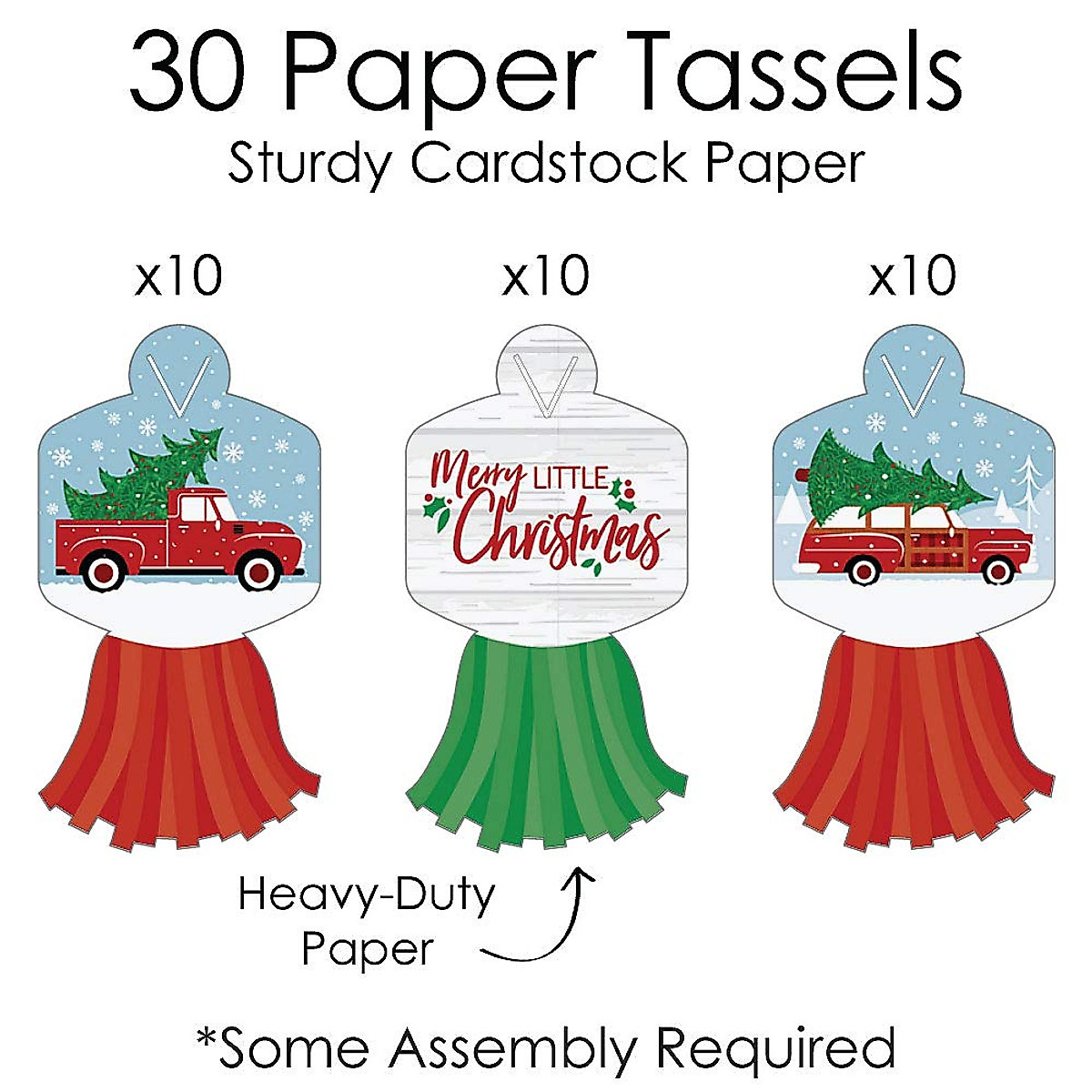 Big Dot of Happiness Merry Little Christmas Tree - 90 Chain Links and 30 Paper Tassels Decoration Kit - Red Truck and Car Christmas Party Paper Chains Garland - 21 feet