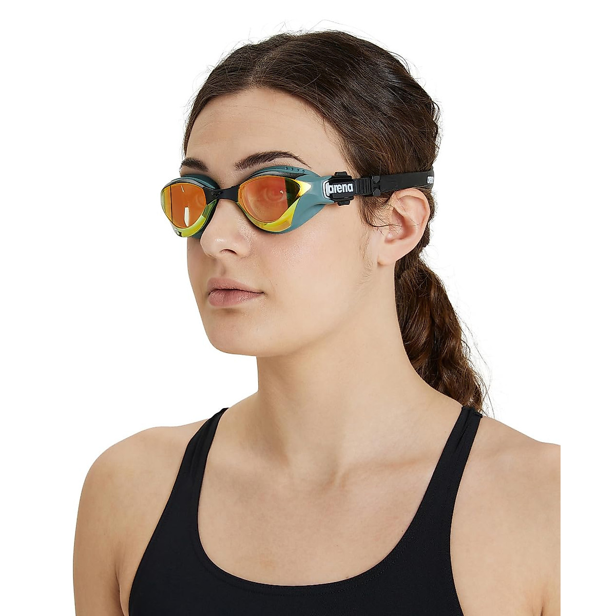 ARENA Unisex Adult Cobra Tri Swimming Goggles for Triathlon and Fitness Swipe Anti-Fog Wide Vision Mirror Lens, Yellow Copper/Army