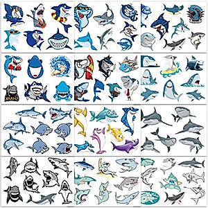 12 Sheets Shark Tattoos for Kids, Qpout Shark Tattoos Temporary for Boys Party Favors, Ocean Temporary Tattoos Sea Tattoos, Fake Tattoos Decorations for Baby Shower Boys Shark Themed Birthday Party