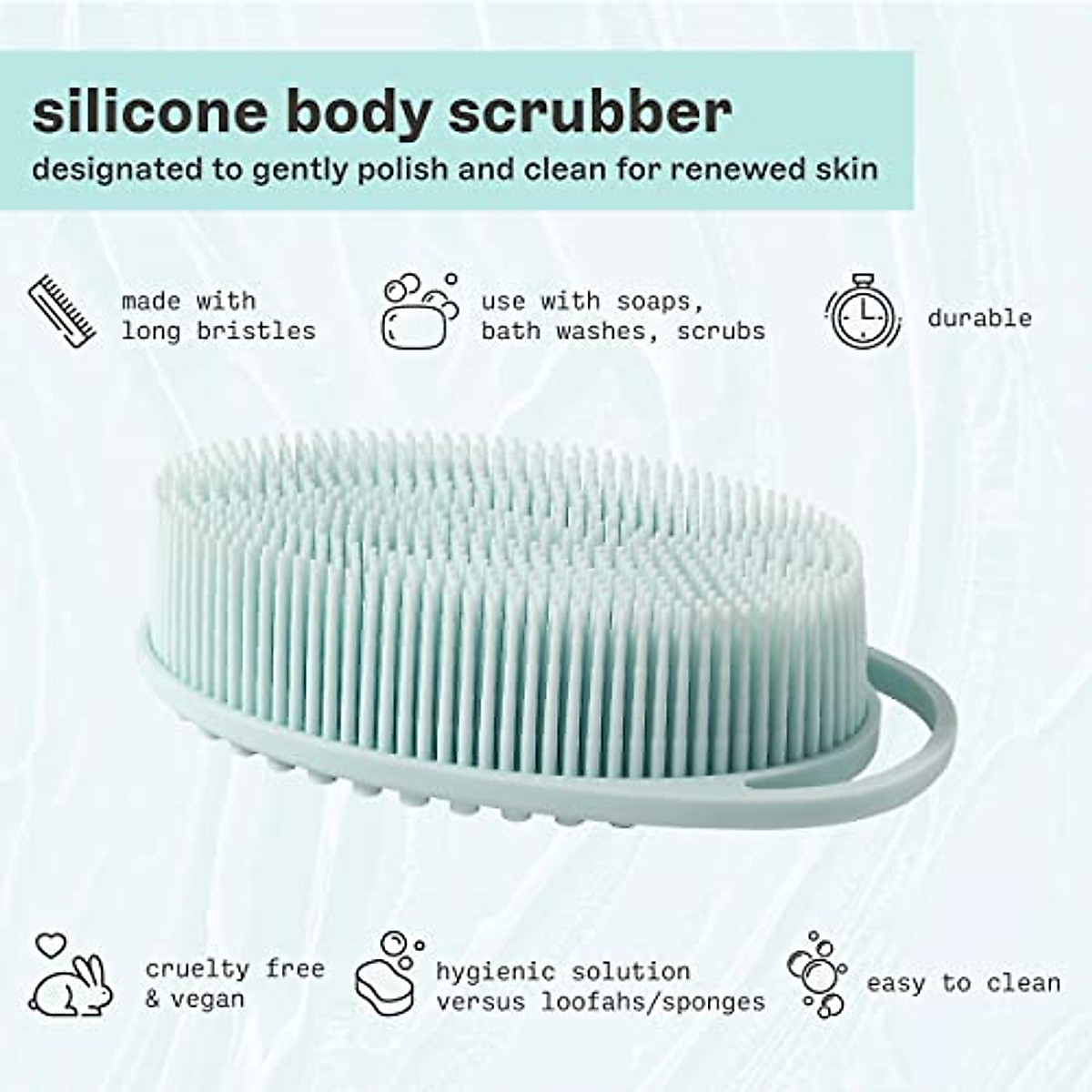 Freeman Premium Exfoliating Silicone Body Scrubber, Easy to Use, Long Lasting, Deep Cleansing On Skin, Better Than Loofahs, Perfect for Men & Women, Hygienic, Cruelty Free & Vegan, 1 Count