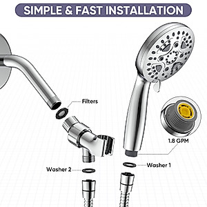 TICONN 7-Function Shower Head with Handheld, High Pressure Shower Heads Set with Stainless Steel Hose & Adjustable Bracket Toolless (Chrome)