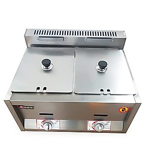 Cbhfmljd Commercial 2 Wells 6L Gas Fryer Food Warmer Steam Table Stainless Steel Electric Deep Fryer with 2 Baskets Capacity for Hotel Supermarket Cooking Restaurant and Home Use