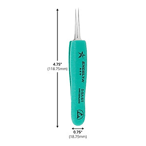 Excelta 5-SA-ET Straight Tapered Ultra-Fine Pointed Tweezers, 4.75 Inch, Ergo-Tweeze Soft Cushioned Grips, Made of Neverust Stainless Steel, Ideal for Microscopy, Professional