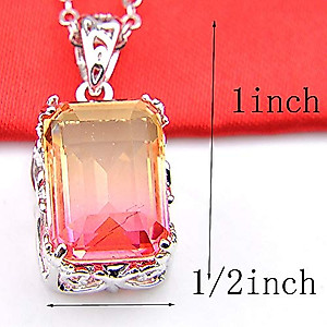 Khongkwan Wedding Rectangle Watermelon Bi Colored Tourmaline Solid Silver Necklace Pendant by GIFTWEDDINGJEWELRYSHOP