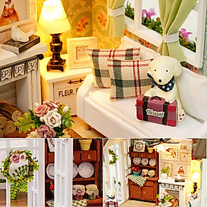 TuKIIE DIY Miniature Dollhouse Kit, 1:24 Scale Wooden Mini Doll House Accessories with Furniture for Kids Teens Adults(Happy Times)