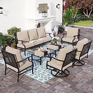 SUNSHINE VALLEY 7 Piece Outdoor Patio Furniture Sets Metal Modern Outoor Patio Conversation Set with 5.75" Extra Thick Cushion for Deck Backyard