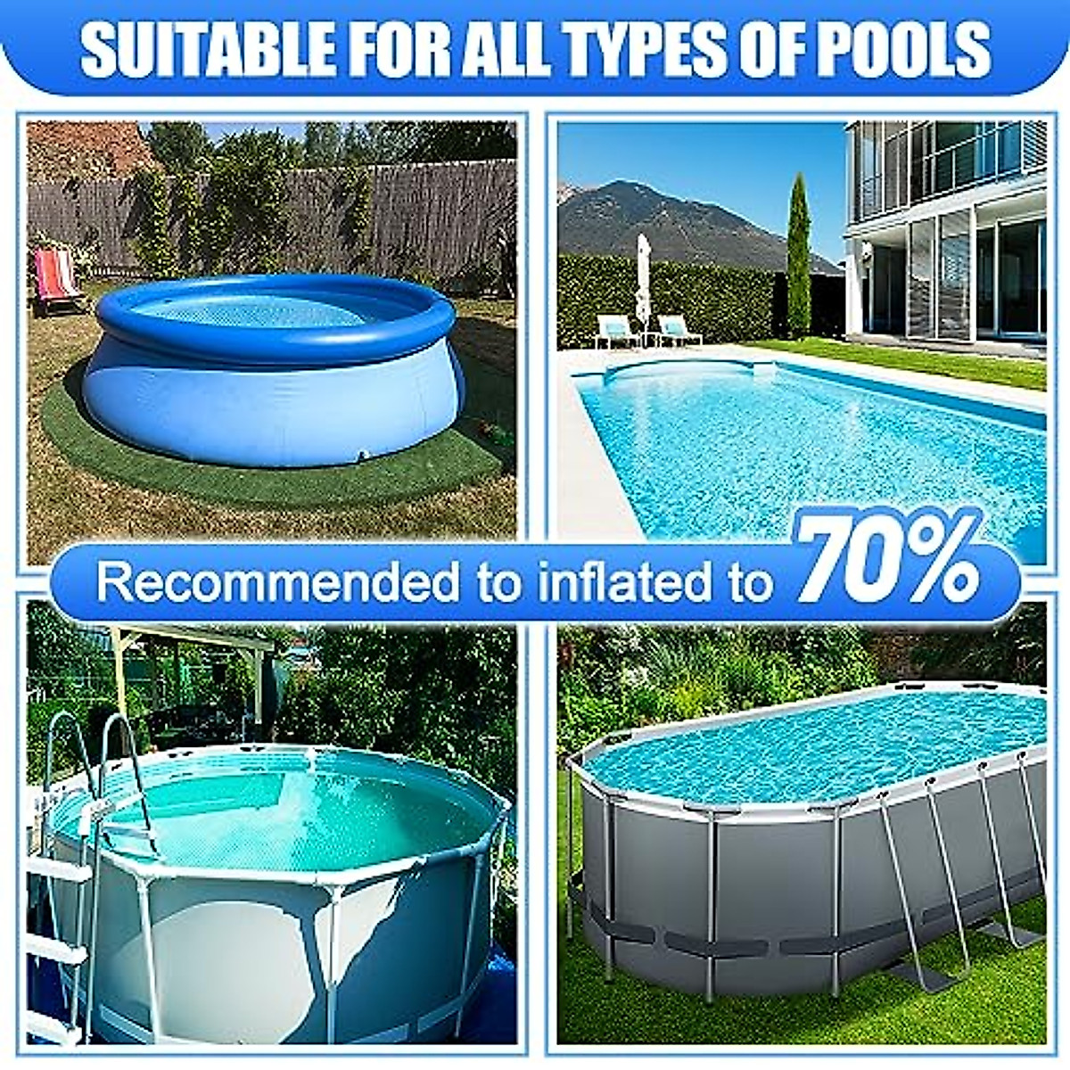 2pcs 4ft Dia. Pool Air Pillows for Above Ground Pools & Patio Furniture Cover Airbag - Winter Closing Winterizing Kit with Ropes, Thicken PVC Ice Equalizer Support Swimming Pool Covers