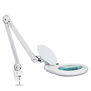 Neatfi Elite XL HD Bifocals Super LED Magnifying Lamp with Clamp, Glass Lens, 6000-7000K, Glare-Free, Nonpolar Dimming (7 Inches, White)