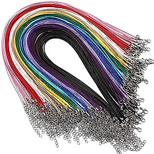 60Pcs Waxed Necklace Cord Bulk for Jewelry Making,Necklace Rope String with Clasp for DIY Bracelet Pendant,Multicolor(18 Inches and Thickness 1.5mm)