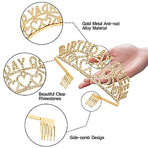 Birthday Crowns for Women, Didder Birthday Queen Rhinestone Tiara & Sash Kit,Birthday Tiaras and Crowns for Women Gold Crown for Girls Birthday Girl Crown 21 Glitter Birthday Sash for Women Gift Party