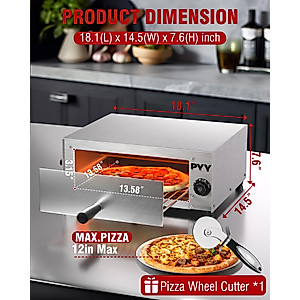 PYY Commercial Pizza Oven Electric up to 12 Inch Table Top Pizza Oven Indoor Stainless Steel Professional Pizza Cooker Baker Countertop with Timer & Crumb Tray for Commercial Kitchen Restaurant 1100W