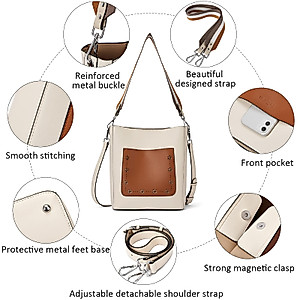 BROMEN Hobo Bags for Women Leather Handbags Designer Shoulder Bucket Crossbody Purse White