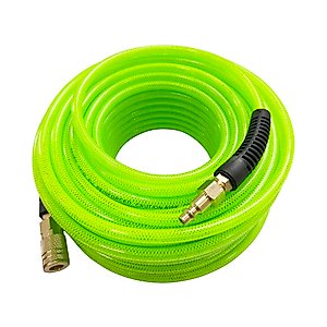 SANFU (PU) Polyurethane Air Hose Reinforced 1/4”ID(6.3 x 9.8mm) x 100ft, Anti-low temperature 300PSI with 1/4-Inch Swivel Solid Brass Quick Coupler and Plug, Emerald Green(100’)