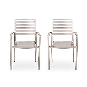 Daisy Outdoor Modern Aluminum Dining Chair (Set of 2), Silver