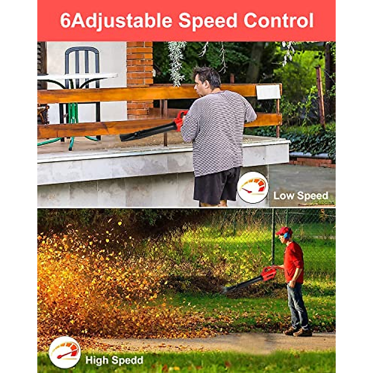 Vpment 460CFM 117MPH 18V Electric Cordless Leaf Blower-6 Adjustable Speeds，4.0 Ah Battery（Charger Included）